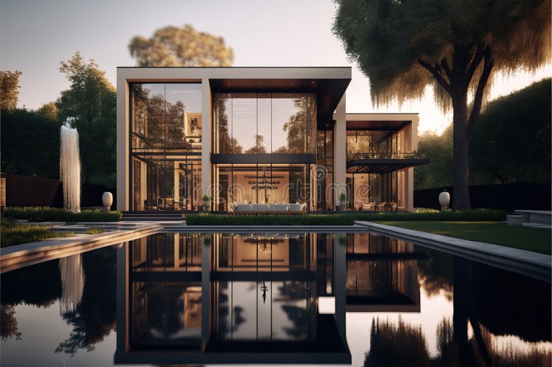 Modern House in Italy, Generative AI Stock Illustration - Illustration ...