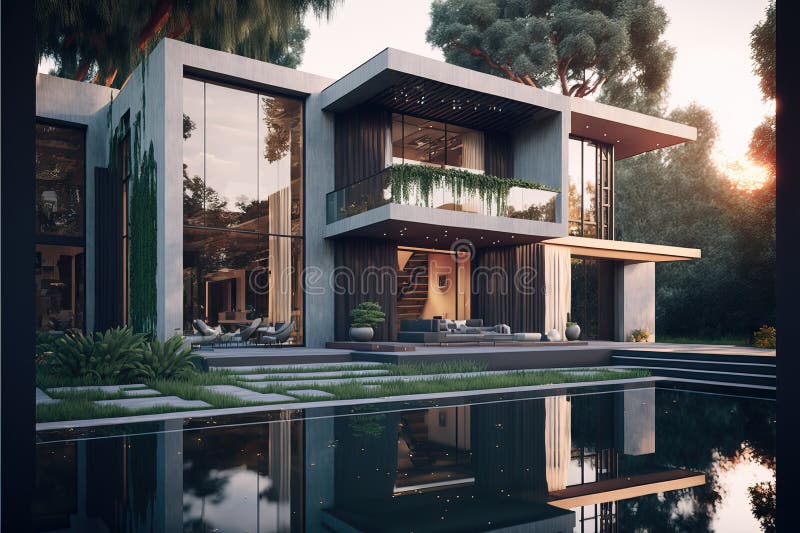 Modern House in Italy, Generative AI Stock Illustration - Illustration ...