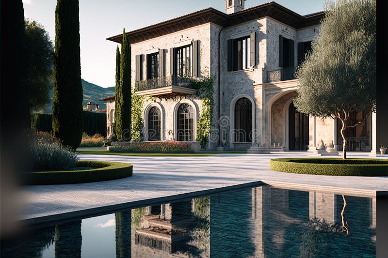 Modern House in Italy, Generative AI Stock Illustration - Illustration ...