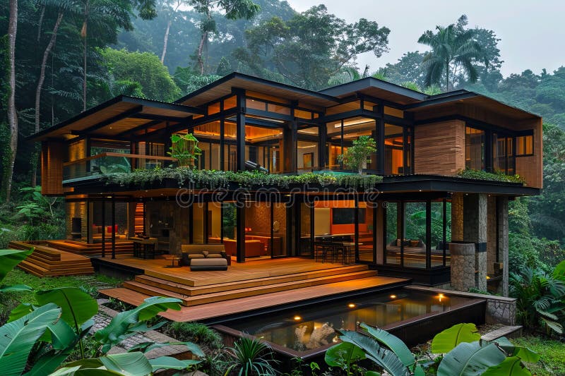A Modern House in the Jungle Stock Photo - Image of modern, tree: 318974186