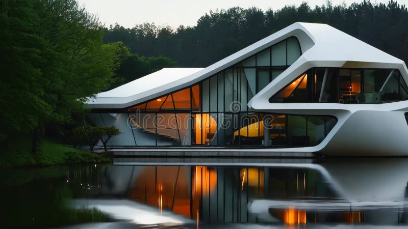 A Modern House on a Lake with a Reflection in the Water Stock Video ...