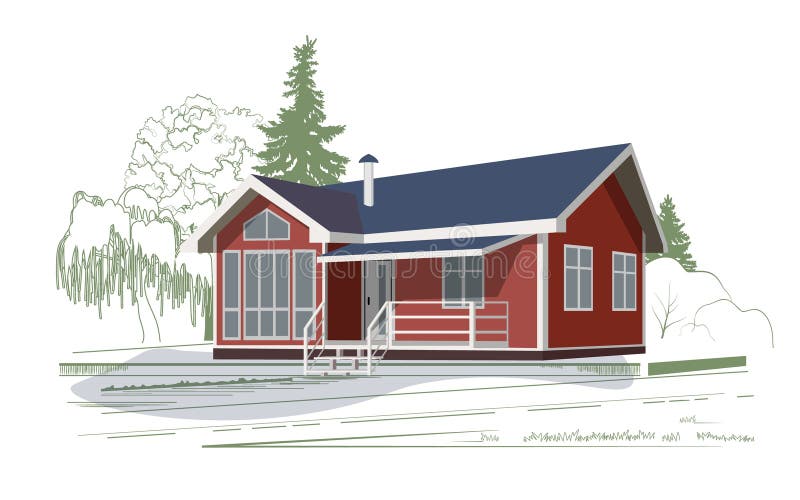 Modern House with Landscape Sketch. Stock Vector - Illustration of ...
