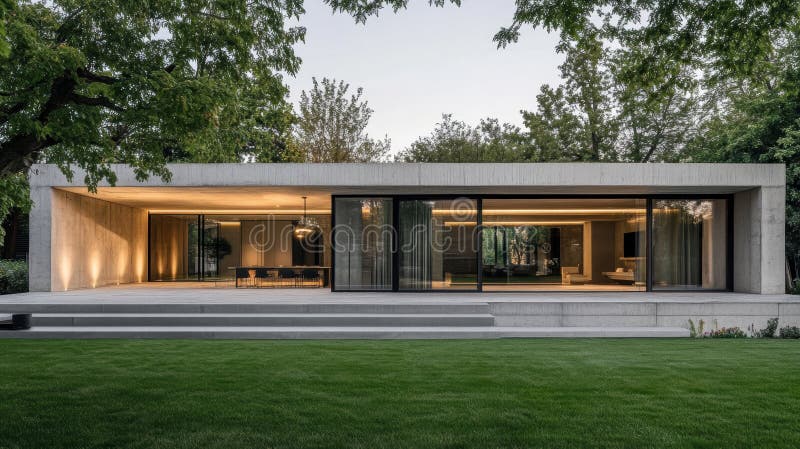 A Modern House with a Large Open Patio Stock Illustration ...