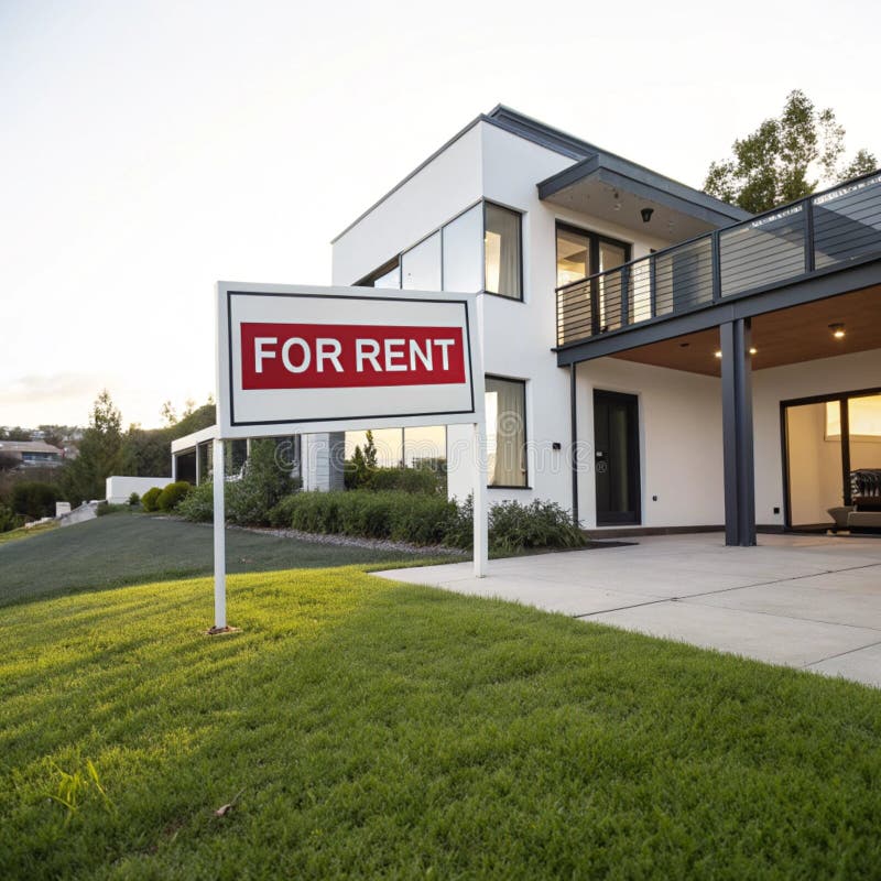 Modern House with Large "for Rent" Sign in Stock Illustration ...