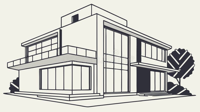 Modern House with Large Windows, Architectural Design, Vector Design ...