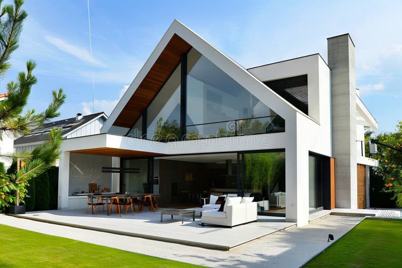 A Modern House with Large Windows and Glass Doors Stock Image - Image ...