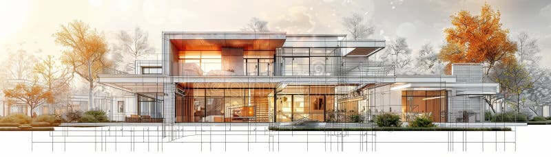 Modern House with Large Windows and Open Concept Design Stock ...