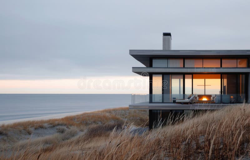 Modern Beach House with Ocean View Stock Image - Image of residential ...