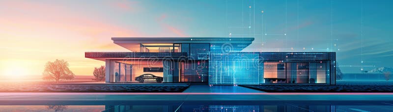 Modern House with Large Windows Reflecting Sunset Stock Illustration ... Modern House with Large Windows Reflecting Sunset Stock Illustration ...