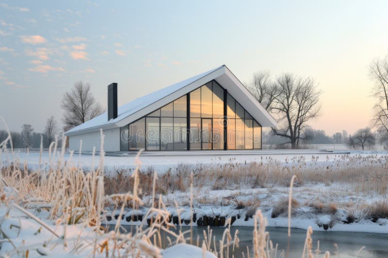 Modern House with Large Windows in a Winter Landscape Stock Photo ...