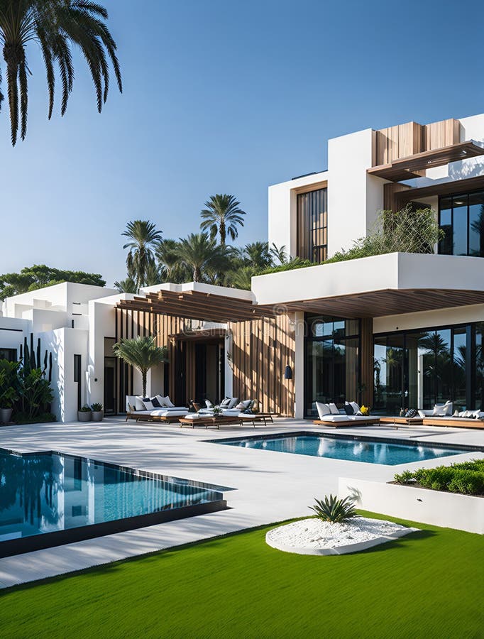 A House with a Swimming Pool in Front of it Created with Generative AI ...