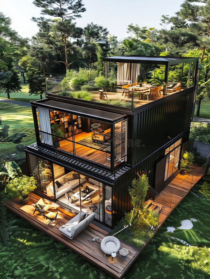 A Modern House Made from Shipping Containers Stock Image - Image of ...