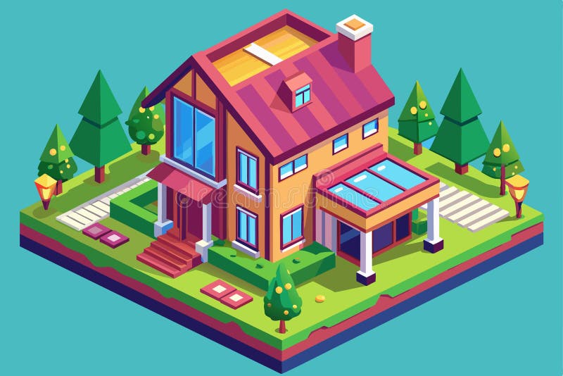 Modern House with Many Windows Drawn Isometric Style Stock Vector ...