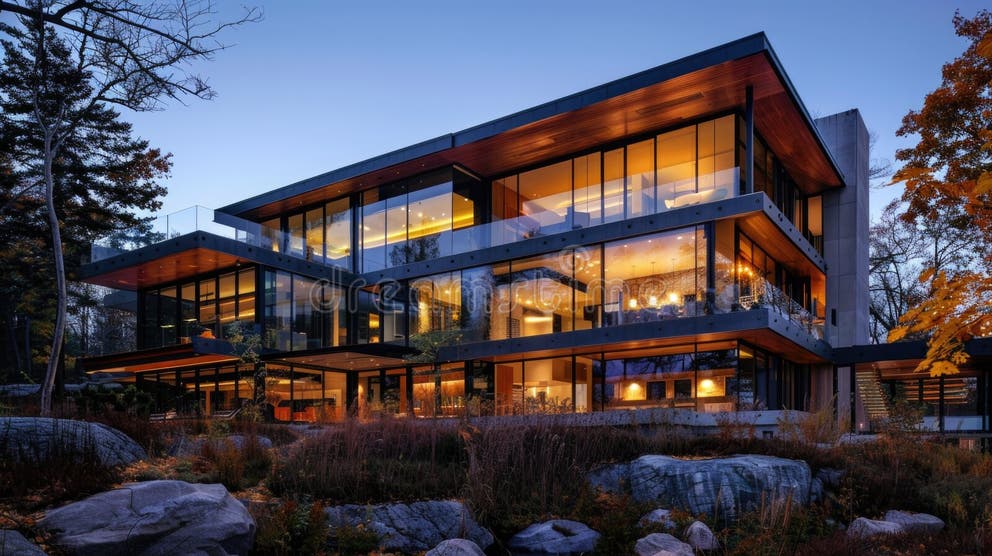 Modern House with Many Windows Stock Photo - Image of estate, property ...