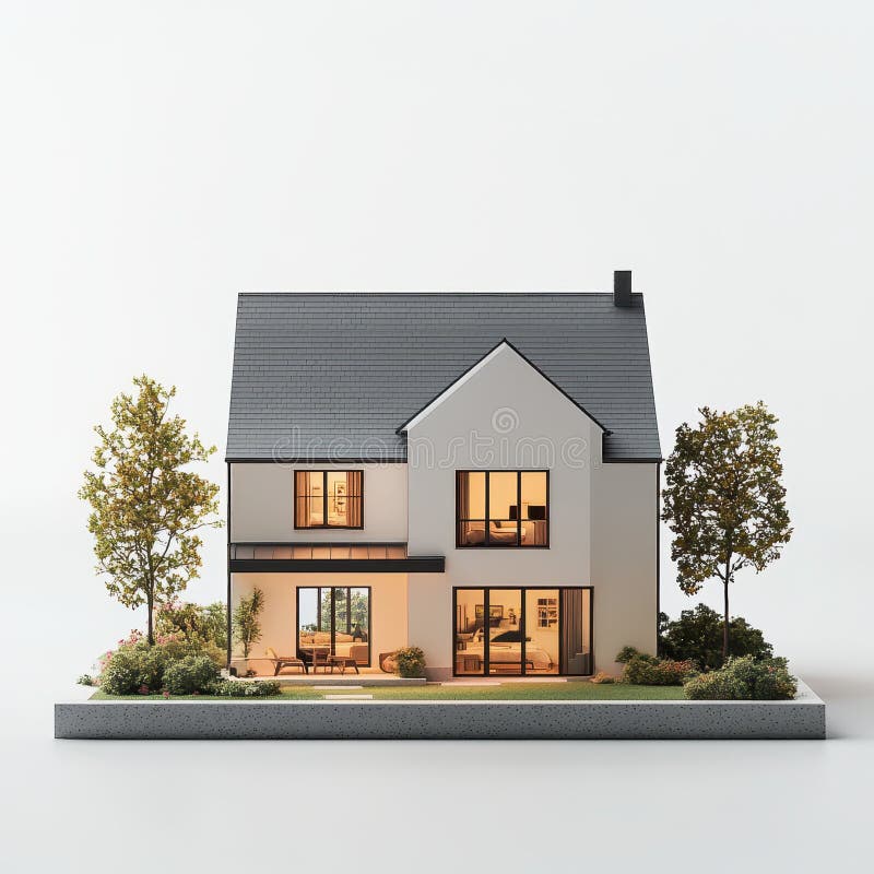 Modern House Model Night Lighting Backyard Garden Stock Illustration ...