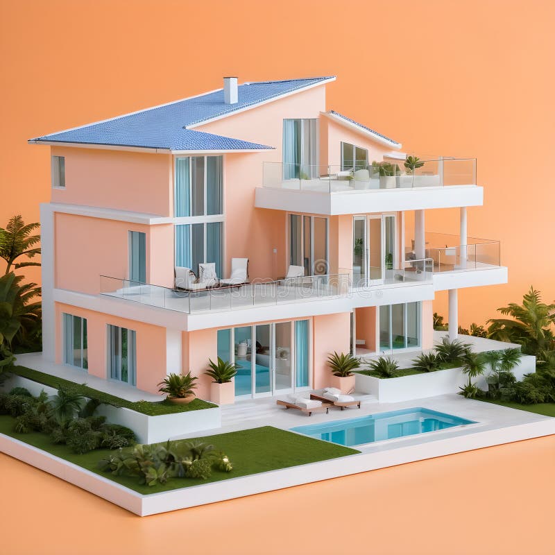 Modern House Model with Swimming Pool. Stock Illustration ...