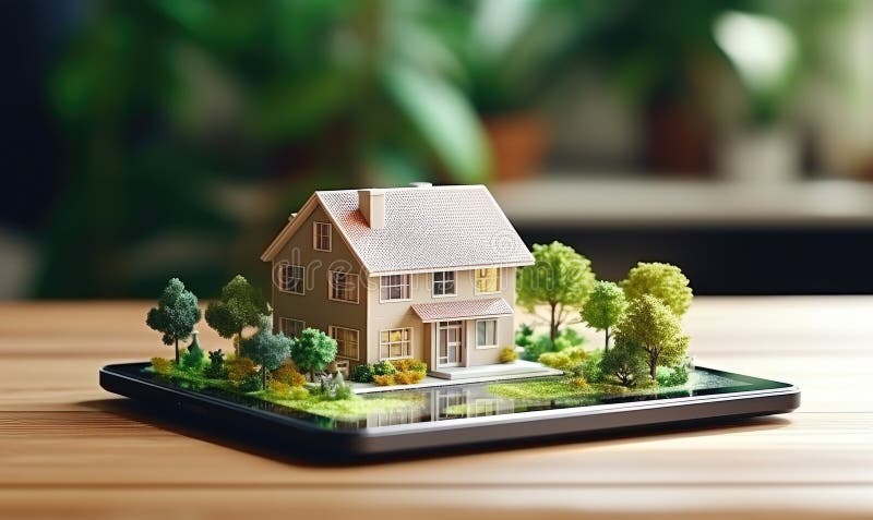 A Modern House Model on a Tablet Screen Stock Illustration ...