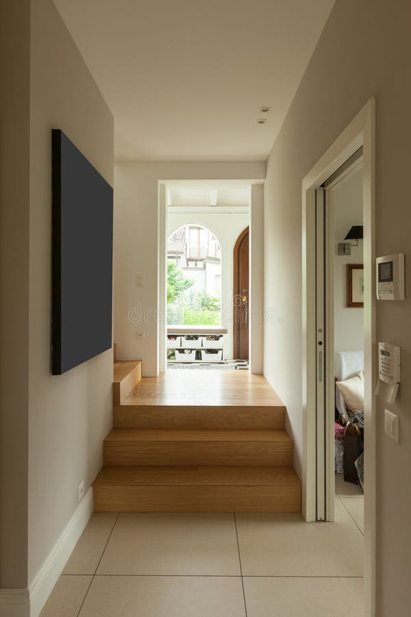 Modern House, Modern Corridor Stock Image - Image of inside, steps ...