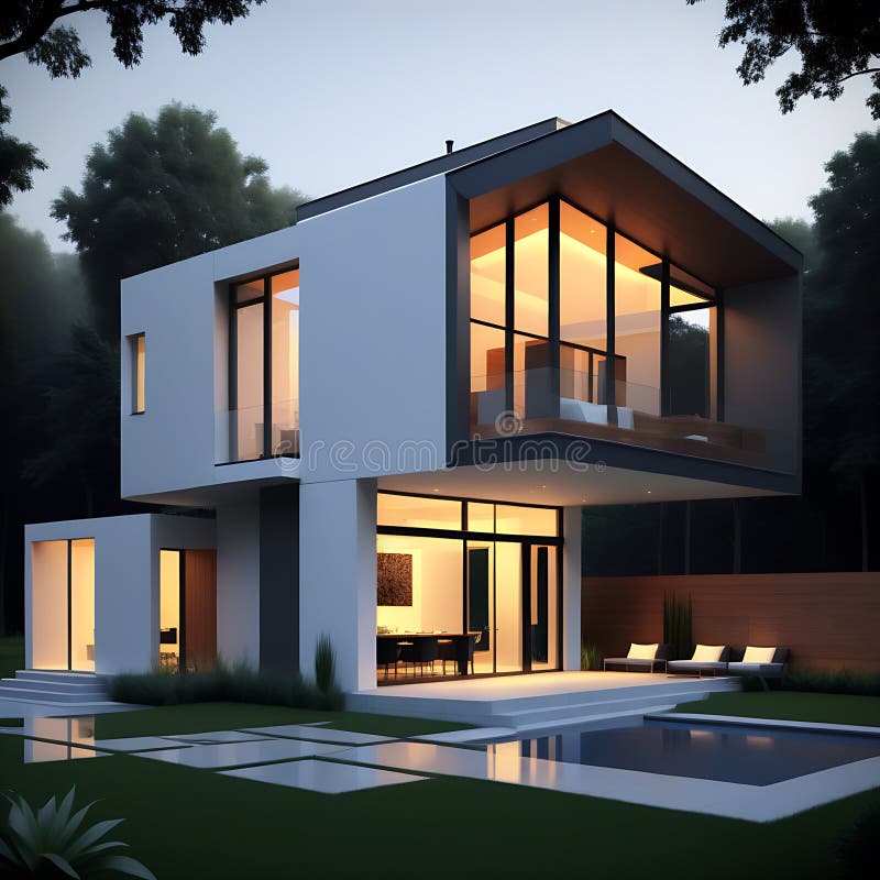 Modern House in the Morning Stock Illustration - Illustration of ...