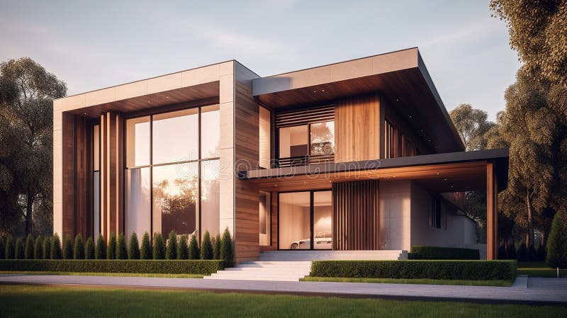 Modern House in the Morning Modern House View Modern House Front Stock ...