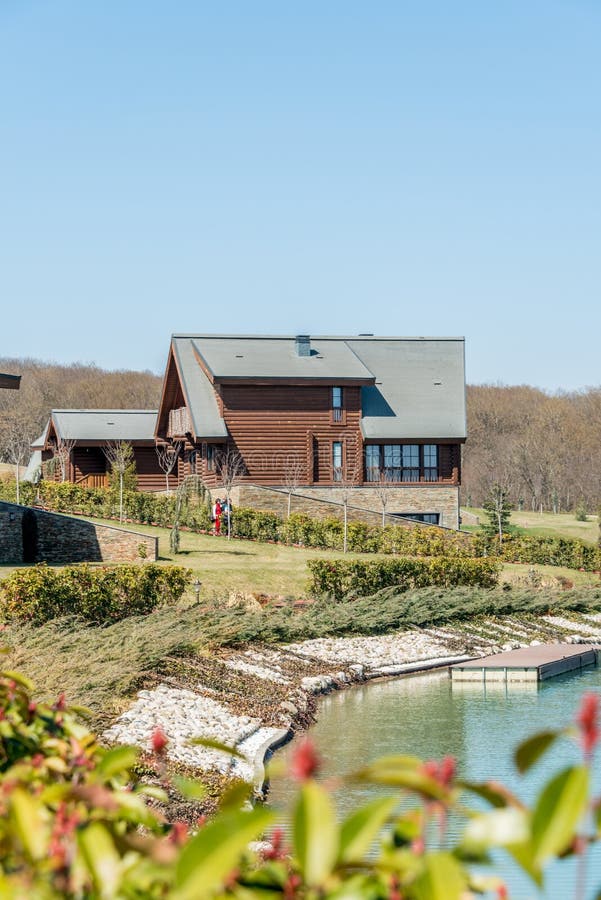 Modern House Near Water on Bright Day Editorial Stock Image - Image of ...