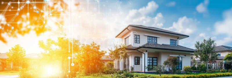 Modern House with a Network Overlay Stock Illustration - Illustration ...