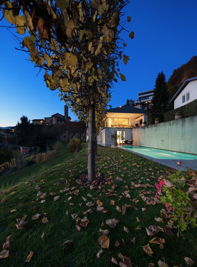 Modern house by night stock image. Image of lifestyle - 63456833