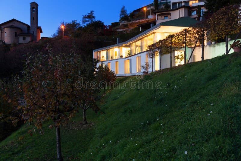 Modern house by night stock photo. Image of luxury, cement - 63454178