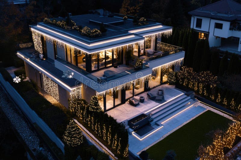 Modern House Nighttime View Stock Image - Image of planning, windows ...