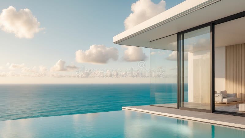 Modern House with Ocean View in Daylight Stock Image - Image of house ...