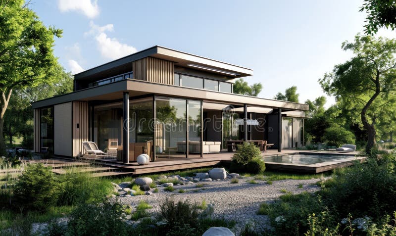 Modern House with an Open Floor Plan Stock Photo - Image of ...