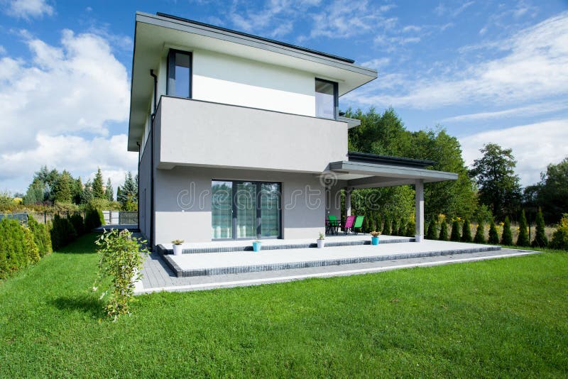 Modern House from the Outside Stock Photo - Image of grass ...