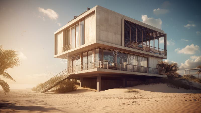 Modern House with Panoramic Windows on the Beach. Modern Beach House ...
