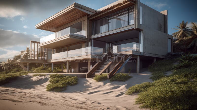 Modern House with Panoramic Windows on the Beach. Modern Beach House ...