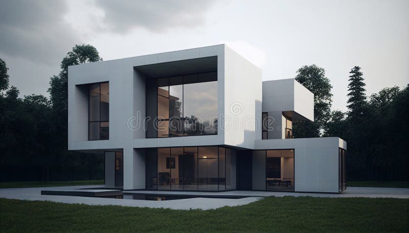 Modern House with Panoramic Windows. Exterior. Stock Photo - Image of ...