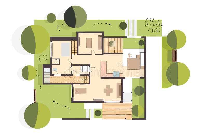 Modern House Plan Top View Isolated Illustration Stock Vector ...