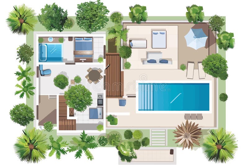 Modern House Plan Top View Isolated Illustration Stock Vector ...