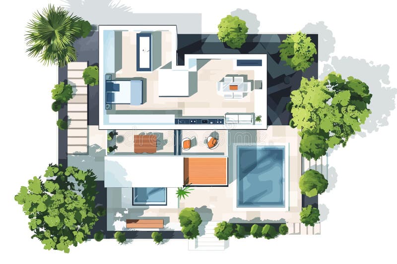 Modern House Plan Top View Isolated Illustration Stock Vector ...