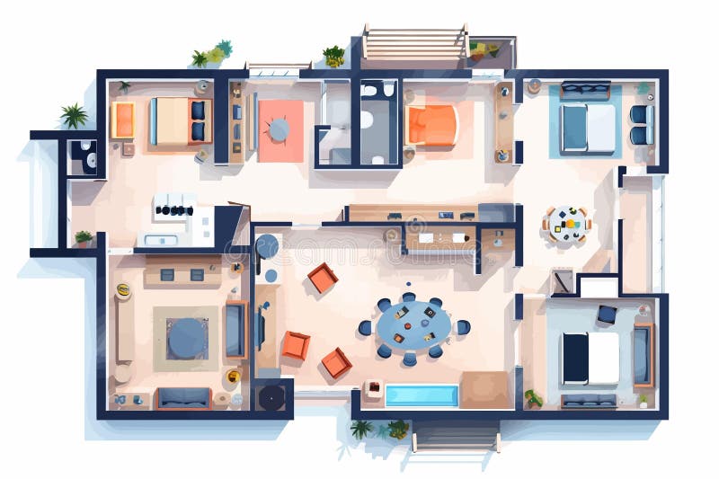Modern House Plan Top View Vector Flat Isolated Vector Style ...