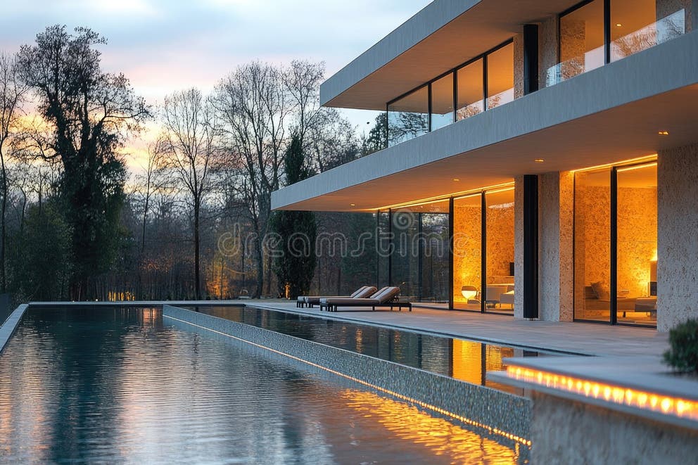 A Modern House with a Pool in the Backyard Stock Photo - Image of ...