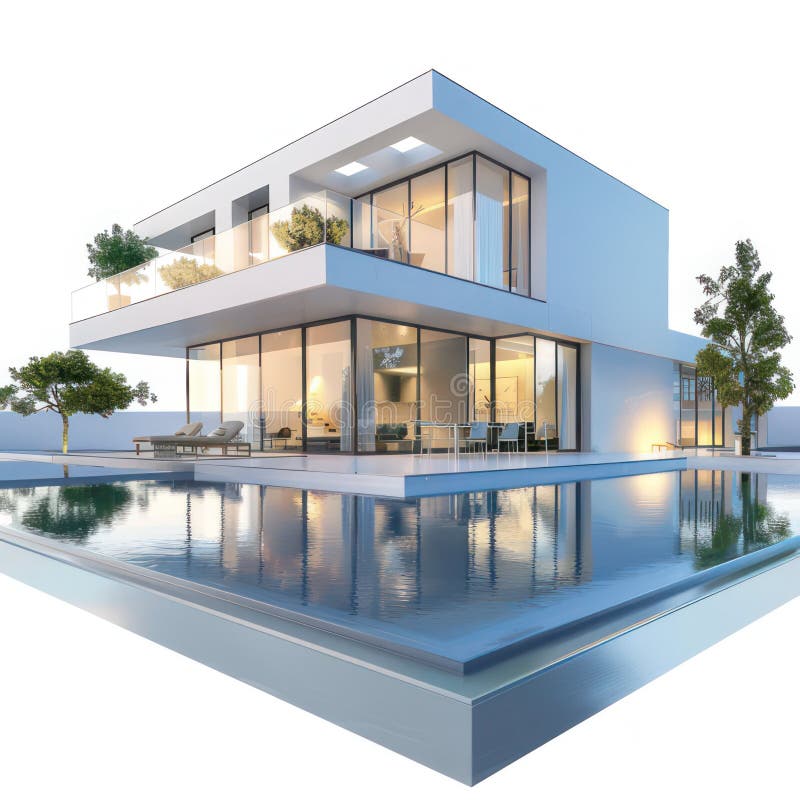 Modern House with Pool Isolated on White Created with Generative AI ...
