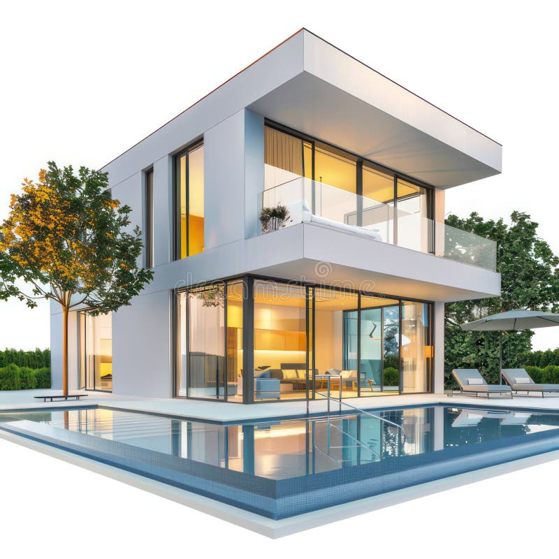 Modern House with Pool Isolated on White Created with Generative AI ...