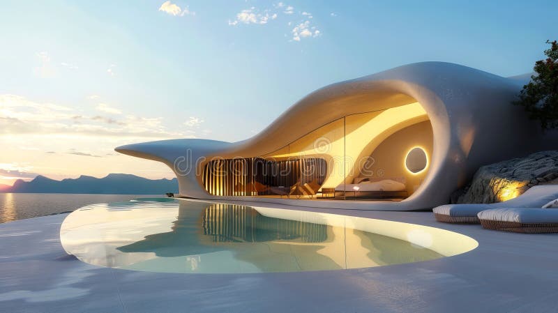 A Modern House with a Pool and Lounge Chairs Stock Image - Image of ...