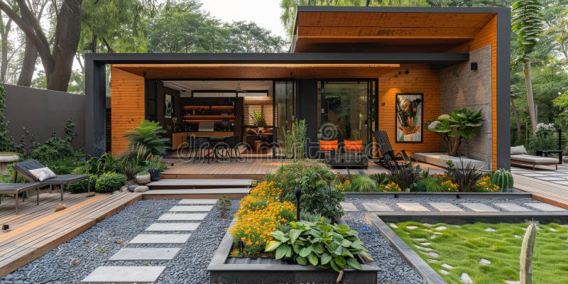 A Modern House with a Pool, Surrounded by Greenery Stock Image - Image ...