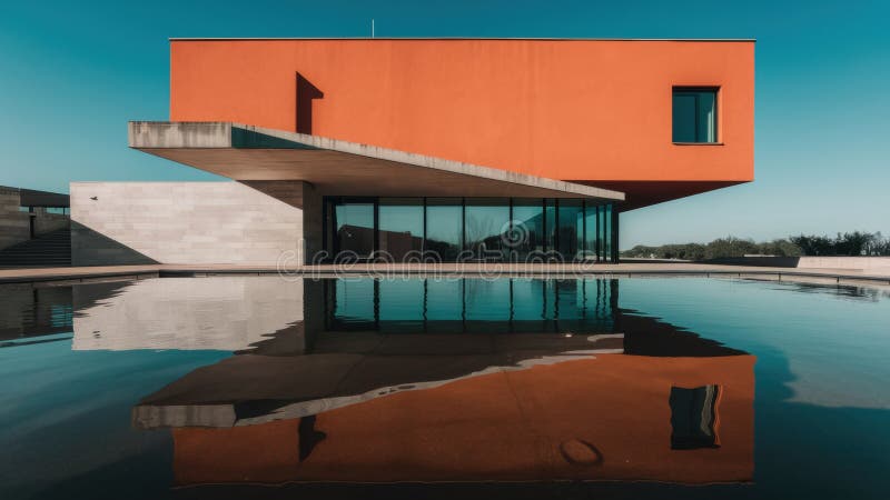 A Modern House with a Reflection in the Pool of Water, AI Stock Photo ...