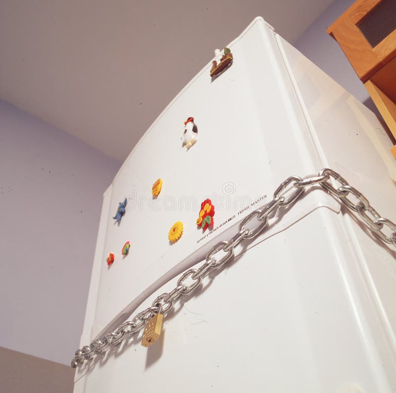 House with Refrigerator and Chain and Lock Food Care Stock Image ...