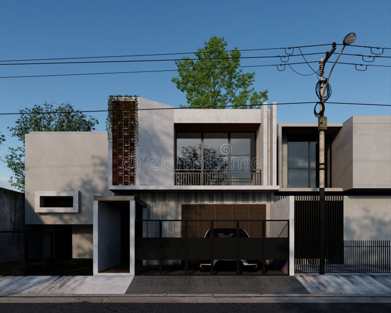 Modern house rendering stock illustration. Illustration of suburb ...