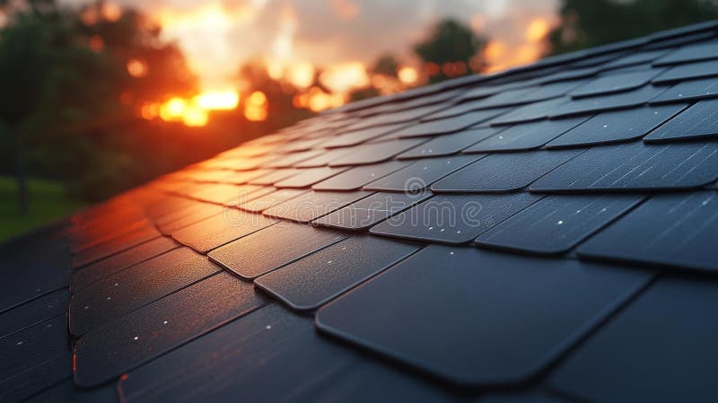 Modern House Roof with Solar Panels at Sunset. Generative AI Stock ...