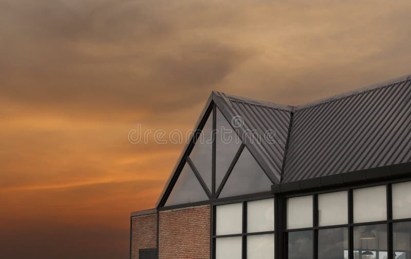 Modern House Roof on Sunset Sky Background Stock Image - Image of ...