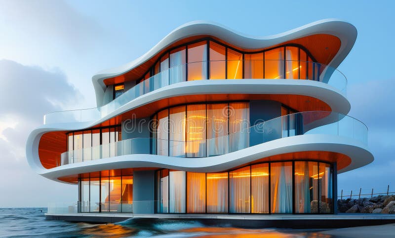 Modern House on the Sea. Luxury Villa by the Sea Stock Image - Image of ...